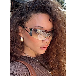 GUVIVI Wrap Around Y2K Sunglasses for Women Men Shield Flat Top Sunglasses Futuristic Frameless Gradient Lens Sun Glasses