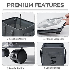 CHICVITA Rolling Laundry Basket with Wheels,75L Large Collapsible Laundry Hamper with Removable Wash Bag Space for Corner Dorms, Grey