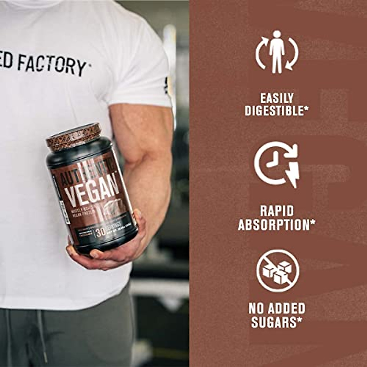 Authentic Vegan Plant Based Protein Powder - 22g of Muscle Building Protein - No Soy, Non-GMO - Sourced from Organic Peas, Mung Beans, Sunflower, Pumpkin & Watermelon Seeds, 30 Servings, Chocolate