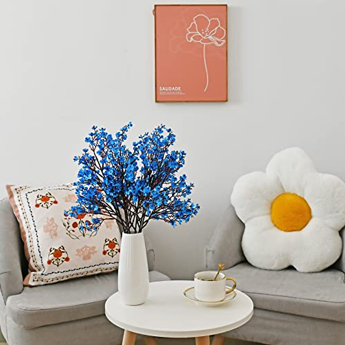 Mandy's 6 Bundles Royal Blue Flowers Silk Babys Breath Artificial Flowers Fall Flowers Gypsophila Bouquet 19.7" for Home Kitchen Wedding Party Decorations (Vase not Include)