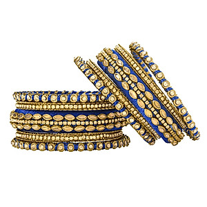 Aheli Silk Thread Faux Stone Studded Bangle Set Chuda Ethnic Indian Wedding Wear Fashion Jewelry Gift for Women