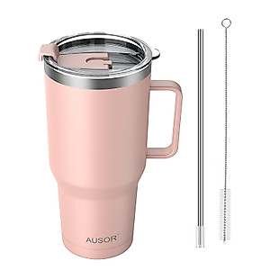 AUSOR 30 oz Tumbler with Lid and Straw,Water Bottle,Insulated Tumbler for Hot & Cold, Purple & Pink