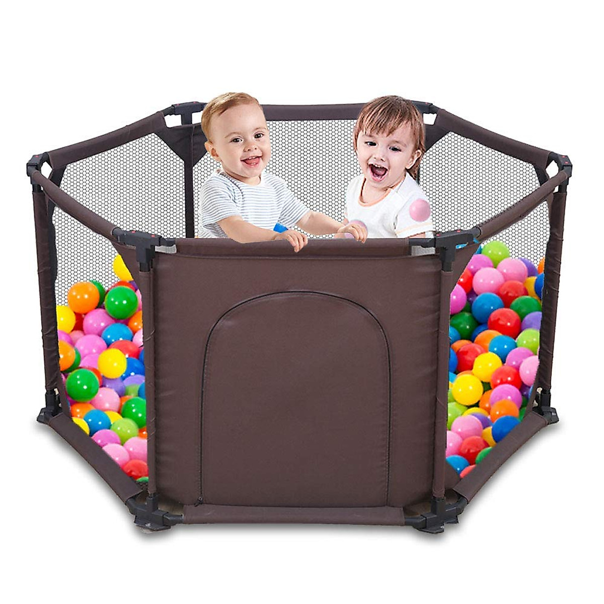 Baby Play Yard, Playpen for Babies Breathable Mesh, Portable Indoors Outdoors and Parks Great Gifts for Babies Infant Toddler Kids (Brown)