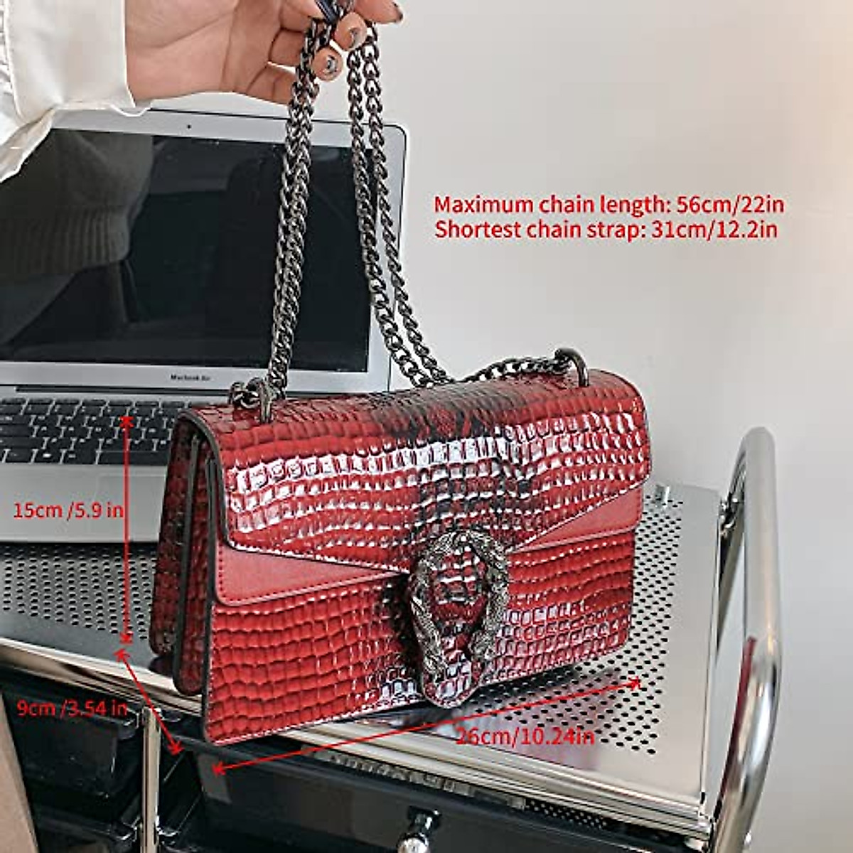 GLOD JORLEE Fashion Chain Straps Crossbody Bag for Women - Tie Dye Satchel Handbags Square Purses Evening Clutch Tote (red)