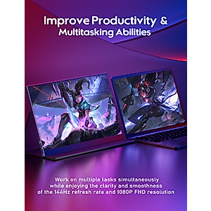 HONGO 16.1'' 144Hz Portable Gaming Monitor for Laptop, 1080P FHD IPS Screen with HDR, 1200:1 FreeSync, Ultra Slim & Eye Care,Travel Monitor External Screen for Laptop, PC, PS5, Mac, Xbox