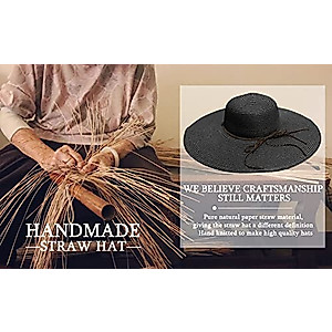 Women Wide Brim Straw Hats,Folable Floppy Sun Hats for Women Uv Protection,Summer Beach Packable Sun Hats UPF 50+ Black