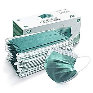 4 Ply Disposable Face Mask Protective(50PCS), Elastic Earloops, Single Use- Green