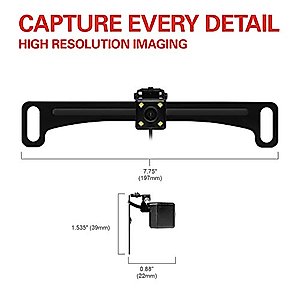 BOSS Audio Systems LPCB40 Rearview Car Backup Camera - License Plate Mount, High Resolution, Color, 170° Wide Angle View, Weatherproof, Wide Angle View, Low Light Friendly, Distance Guide View
