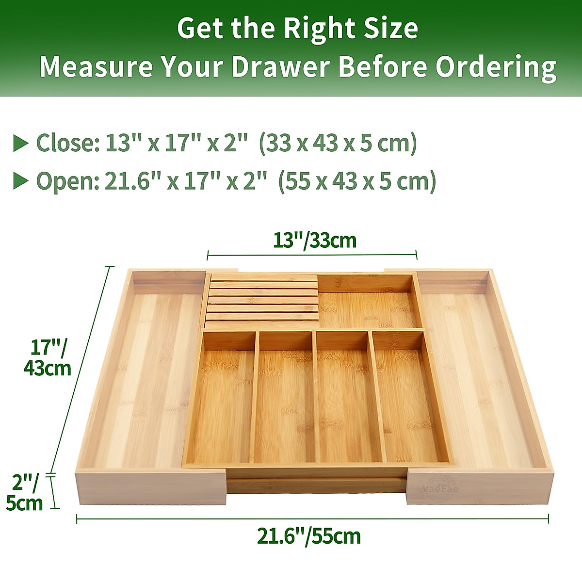 Bamboo Silverware Drawer Organizer Kithchen, Cutlery Tray with Dividers,Adjustable Drawer Organizer