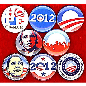 Barack Obama Set of 8 New 1" inch (25 mm) pins Button Badge 2008 2012 President Stocking Stuffer