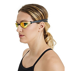 ARENA Unisex Cobra Core Swipe Anti-Fog Racing Swim Goggles for Men and Women Polycarbonate Mirror Lens, Aqua/Black