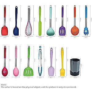 RANIT Silicone Kitchenware Spatula15-Piece Set, Stainless Steel Handle Kitchen Utensils Household Cooking Spoon Shovel Kitchenware Set (Black)