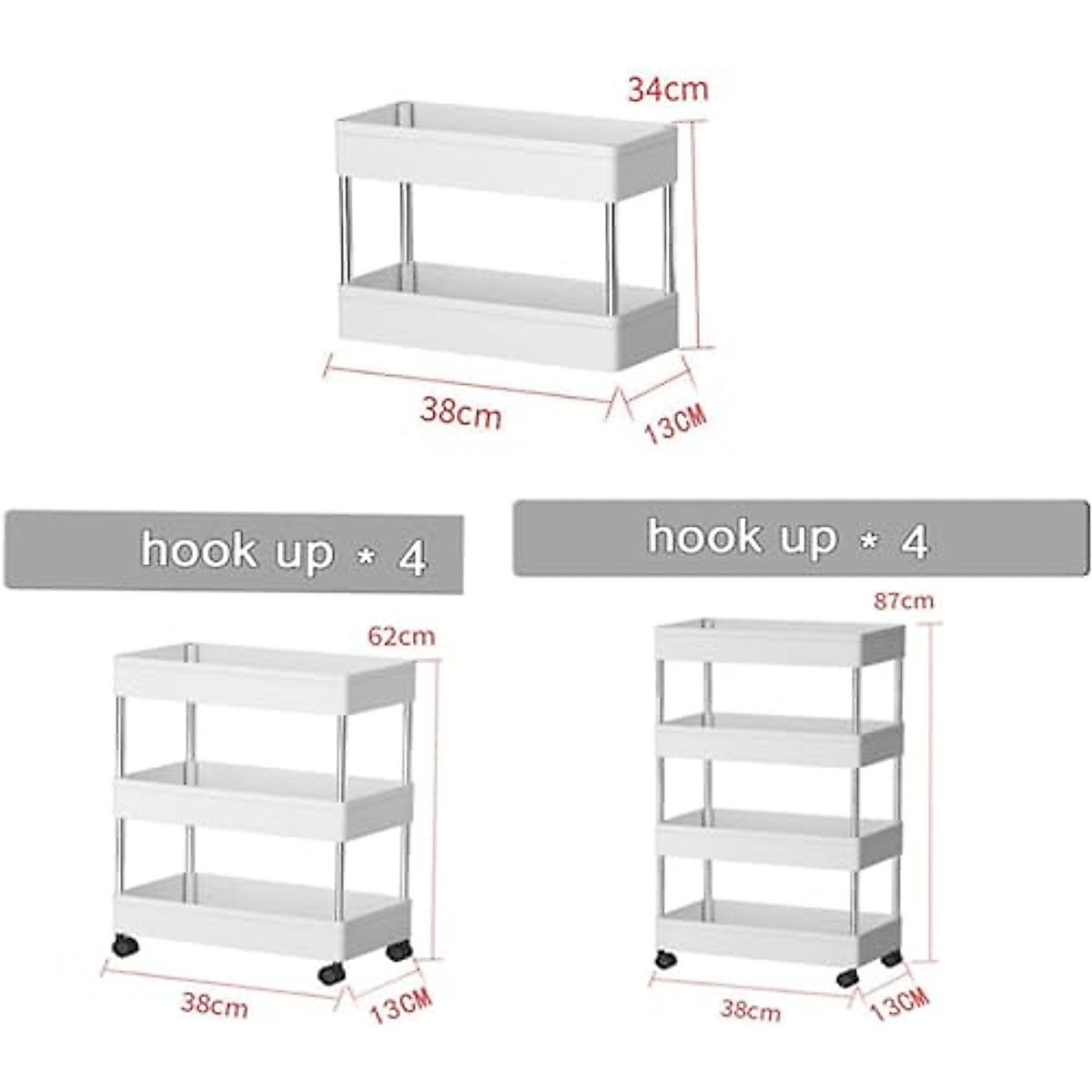 OXOAMP Storage Shelves Rack for Kitchen Storage Shelving Storage Cart Rolling Wheels Kitchen Bathroom Organizer Household Rack Mobile Shelf