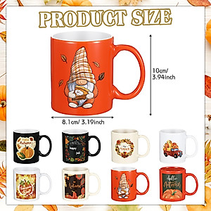 Maxdot 8 Pieces Pumpkin Mugs Autumn Coffee Mug 12oz Fall Cup Thanksgiving Mugs Set with Handle Ceramic Mugs for Home School Office Table Centerpieces Housewarming Holiday Party Gift