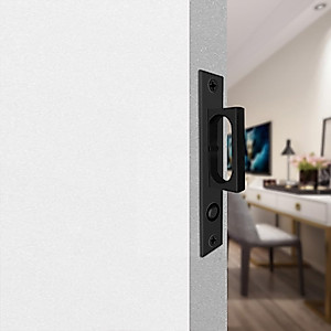 LWZH Brushed Nickel Pocket Door Edge Pull with Push Automatic Bounce Switch,Sliding Door Pull Hardware, Flush Hidden Handle（Black）