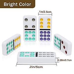 Mexican Train Dominoes Set with 4 Wooden Trays/Racks, Double 12 Dominos Travel Set with 4 Domino Tiles Holders, 91 Tiles Double 12 Colored Dominoes Game Set with Portable Case for Families Kids