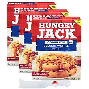 Hungry Jack Complete Belgian Waffle Mix (Pack of 3) with By The Cup Butter Spreader
