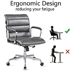 voqoomkl Home Office Desk Chair Executive Office Chair, Swivel Computer Desk Chair Task Chair, Adjustable Height Armchair, Metal Frame Office Chair, Gaming Chair, Gray