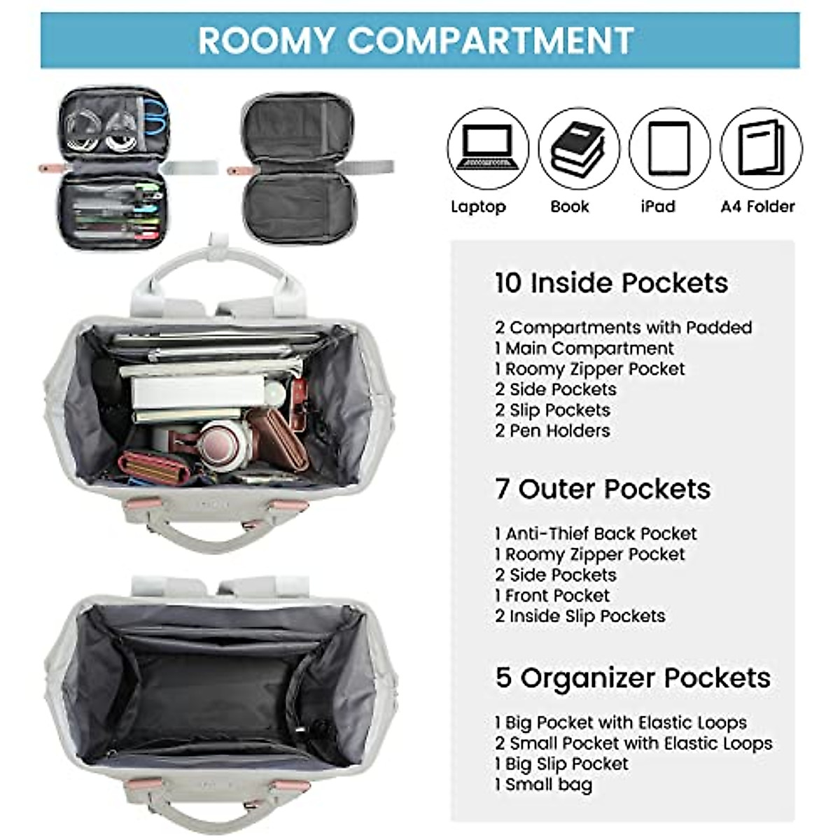 LOVEVOOK Laptop Backpack for Women, Teacher Nurse Bag Work Travel Computer Backpacks Purse,Daypack