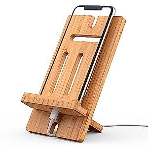 BambuMate Tablet Stand, Adjustable Tablet Holder, Tablet and Phone Holder, Cell Phone Stand Compatible with Smart Phone, Tablet -Natural Bamboo