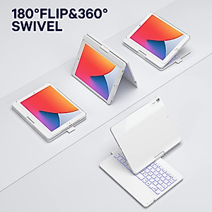 CHESONA for iPad 9th Generation Case with Keyboard, 360° Rotatable, 7 Color Backlit, Slim Cover, Apple Pencil Holder, Keyboard for iPad (8th/7th Gen 10.2 Inch), Air 3rd Gen, Pro 10.5 inch
