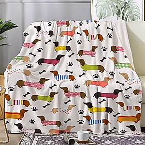 Acomfykets Dachshund Blanket Gift for Girls Boys, Dog Throw Blanket Gift for Kids Super Cozy Lightweight Flannel Paw Throws Bone Blankets for Bed Sofa Couch 40x50Inch