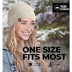 Tough Headwear Beanies for Men & Women - Knit Beanie, Warm & Soft Ribbed Beanie, Daily Knit Hat, Women & Mens Toboggan Hat for Cold Weather Beige