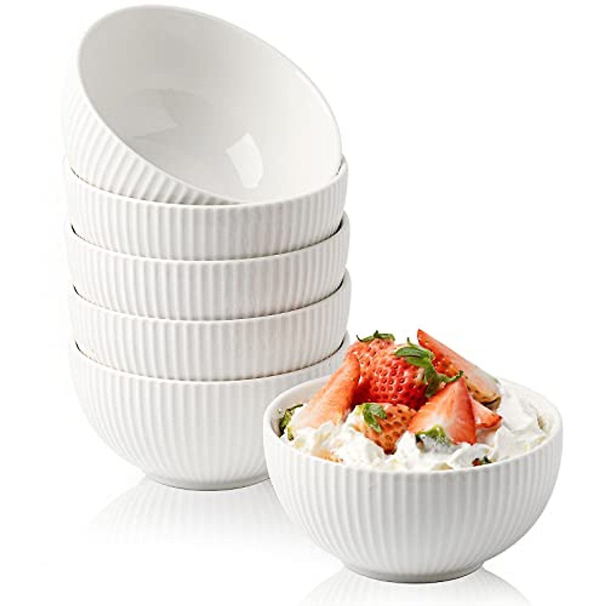 getstar Dessert Bowls, 4.5 in 10 oz Small Porcelain Bowl Set of 6, Microwave & Dishwasher Safe Ceramic Bowls for Ice Cream, Side Dishes, Snacks & Desserts, Set of 6 (White)