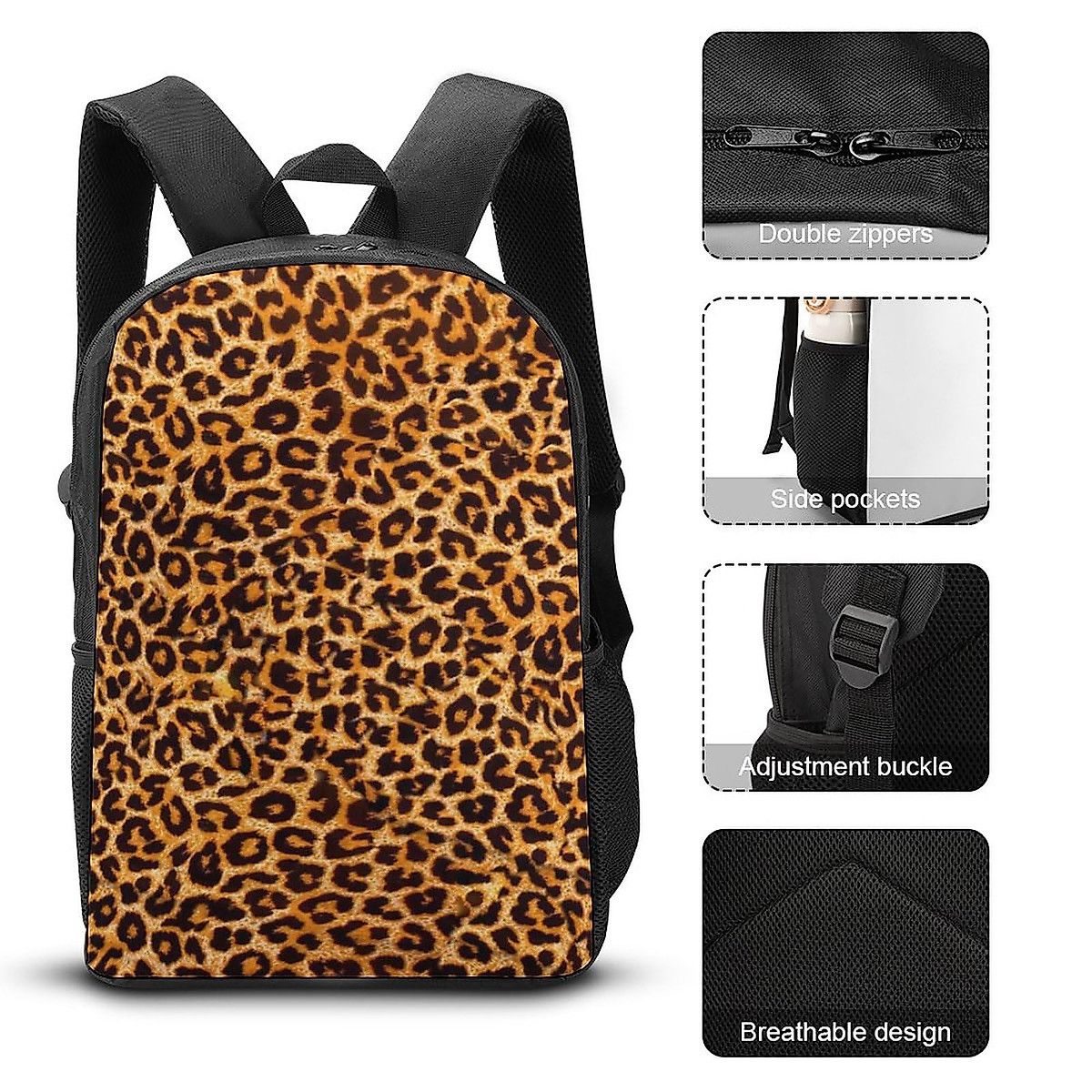 Animal Leopard Print Travel Backpack Casual 17 Inch Large Daypack Shoulder Bag with Adjustable Shoulder Straps