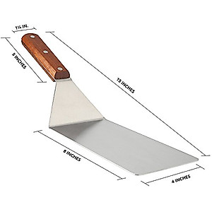 8” Extra-Large Sturdy Stainless Steel Spatula with Strong Wooden Handle – Professional Food Flipper Scraper for Grilling, Cooking, Baking Cakes & Cookies for Your Home Kitchen and Restaurants