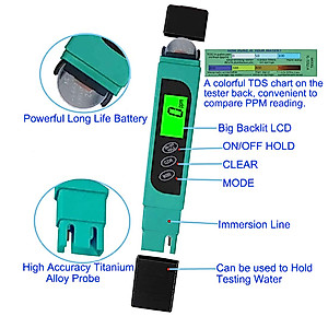 TDS Meter Water Quality Tester,HASFINE Digital Conductivity Meter 3 in 1 TDS,EC and Temperature Meter, Accuracy Testing Pen 0-9999 PPM Meter for Drinking Water, Aquariums,Pool and More