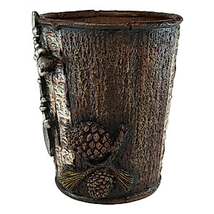 Ebros Gift Rustic Southwestern Inspirational Le Fleur Cross with Birch and Pinecones Bathroom Accessory Resin Sculpture Fleur De Lis Accent (Dry Waste Basket Trash Bin)