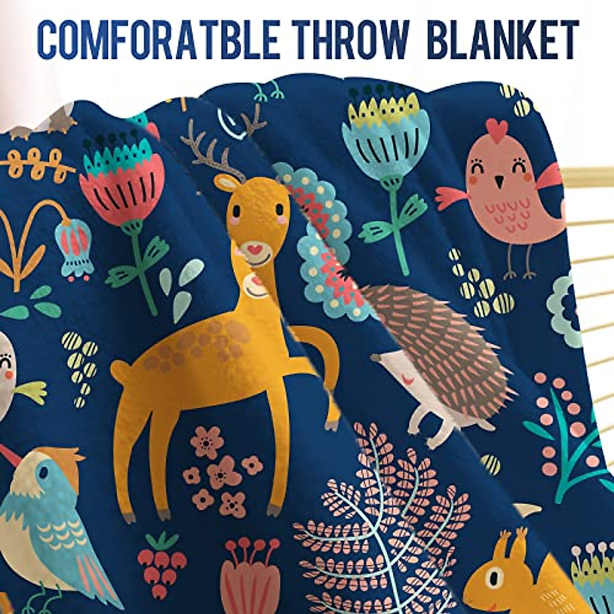 Levens Forest Animals Throw Blanket Gifts for Women Girls, Warm Deer Rabbit Owl Fox Theme Decor for Couch Bed Sofa Travelling, Birthday Christmas Soft Cozy Lightweight Blankets for Kids 50"x60"