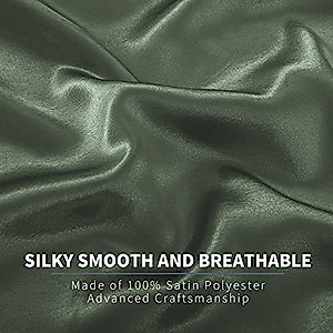 P Pothuiny 6-Piece Queen Satin Sheets Luxury Woodland Green Satin Bedding Sheet Set, 1 Deep Pocket Fitted Sheet + 1 Flat Sheet + 4 Pillow Cases