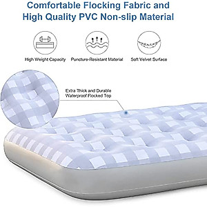 Giftway Twin Size Inflatable Air Mattress for Camping - Upgraded Height 9" Inflatable Mattress Foldable Air Bed with Waterproof Flocked Top - Portable Blow up Air Bed for Home/Travel/Housewarming Gift