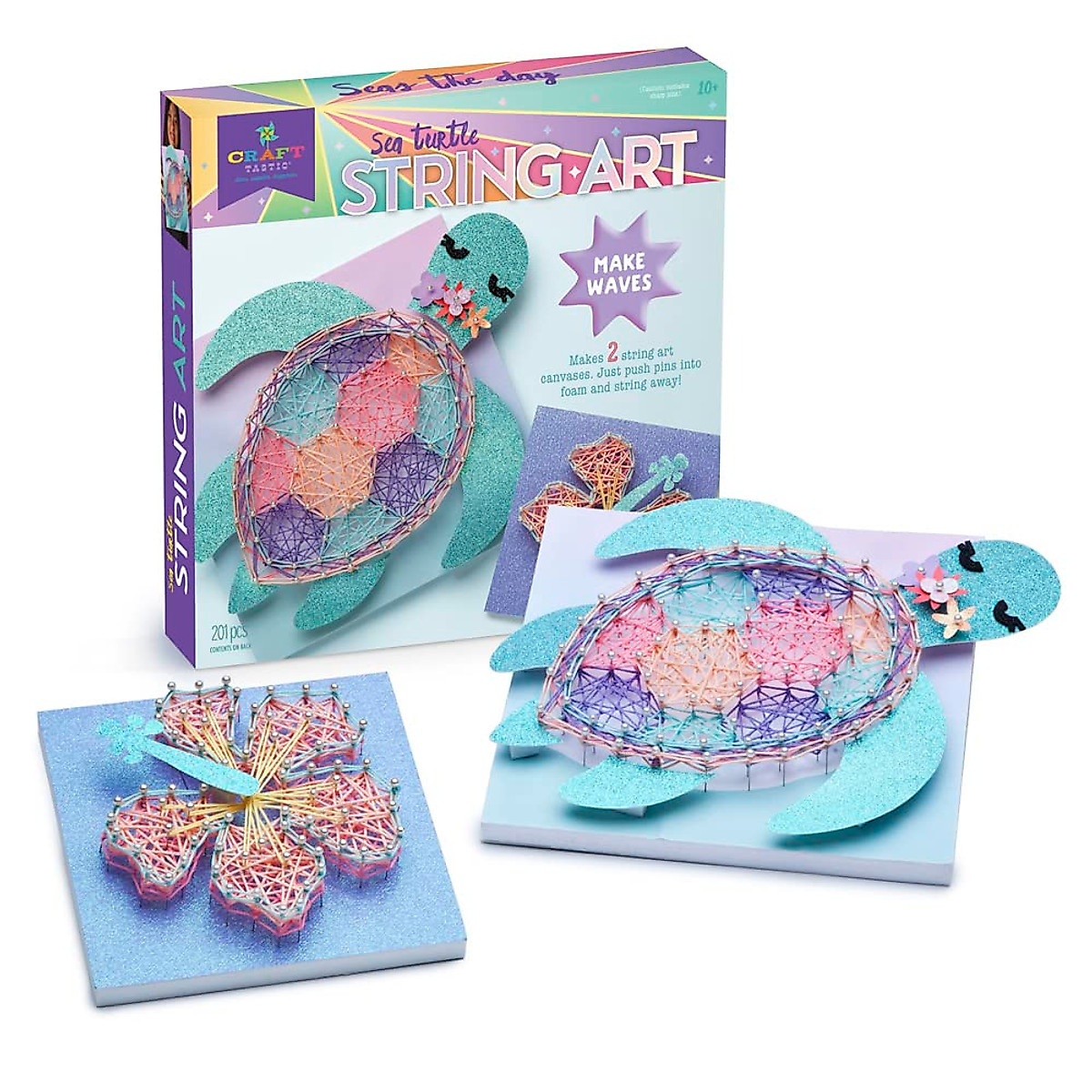 Craft-tastic — String Art Sea Turtle for 2 Fun Craft Projects — Sea Turtle and Hibiscus Flower — Ages 10+