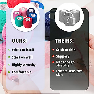 Mr. Pen- Self Adhesive Bandage Wrap, Assorted Colors, 2" x 5 Yards, 6 Pack, Elastic, Self Stick, Stretch, Self Adherent, Medical Bandage Wrap