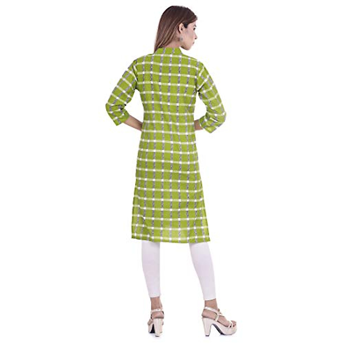 Chichi Women's Indian Checks Cotton Kurti Top, Green, XX-Large