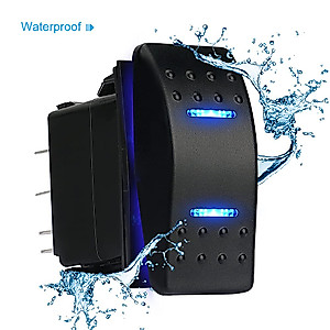 HOKAAER Waterproof Rocker Switch Toggle On-Off-On 12V/20A 24V/10A 7Pin DPDT Blue LED Light, with Jumper Wires Set for Marine Boat Car Truck Trailer 4x4 Caravan RV SUV ATV UTV