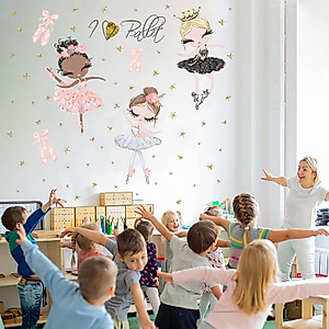 3 Ballet Dancing Girl Wall Art Decals Ballerina Wall Decals Dancing Ballerinas Wall Stickers Ballet Dancer Wall Decals with Stars Wall Art Poster for Girls Room Women (colorA)