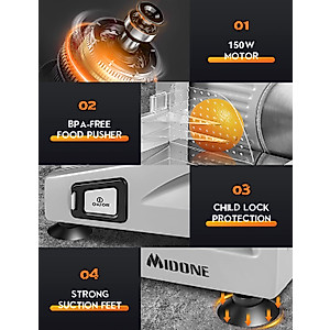 Meat Slicer Electric Deli Food Slicer with Removable 7.5’’ Stainless Steel Blade, Adjustable Thickness Meat Slicer for Home Use, Child Lock Protection, Easy to Clean, Silver, MIDONE