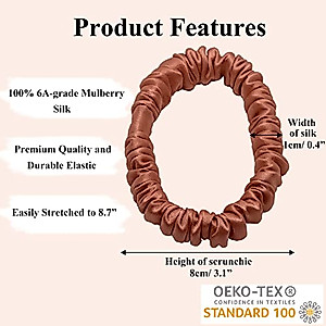 VLOMOT 6 Pcs Set 100% Pure Mulberry Silk Hair Scrunchies Silk Hair Ties with 6 Chic Colors Everyday Skinny Scrunchies Silk Ponytail Holders Hair Care No Damage (Rose)