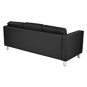 Office Star Pacific Sofa with Padded Box Spring Seats and Silver Finish Legs, Dillon Black Faux Leather