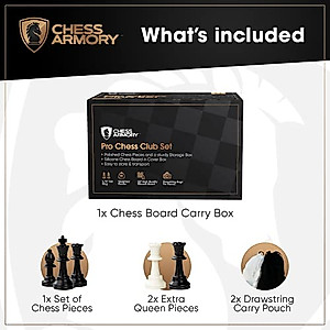 Chess Armory Deluxe Large Triple Weighted Tournament Chess Set with a Silicone 20" Chess Board - Felted Weighted Chess Pieces, 2 Extra Queens and 3.75" King