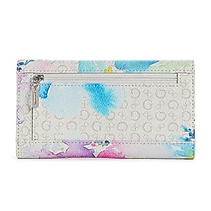 GUESS Women's Logo Floral Print Trifold Slim Wallet Clutch Bag - Cement