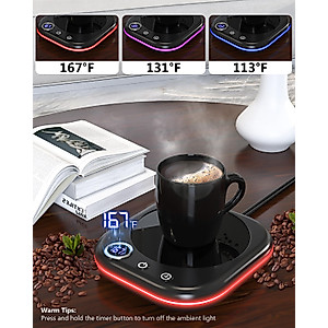 MQUPIN Coffee Warmer, Coffee Cup Warmer for Desk Auto Shut Off, Smart Candle Warmer with Temp Display & 1-12 Hours Timer- 1 Gold Coffee Spoon & 1 Black Insulating Mat Included (Black)