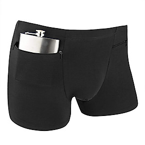 H&R Pocket Underwear for Men with Secret Hidden Pocket, Travel Stash Boxer Brief, Lager Size 2 Packs (Black)