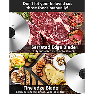 TOKASS Meat Slicer, 200W Electric Slicer For Home Use with 2pcs 7.5'' Stainless Steel Blades, Electric Deli food Slicer, Adjustable Thickness for Meat, Cheese, Bread, Easy Clean (200W-Bright Silver)