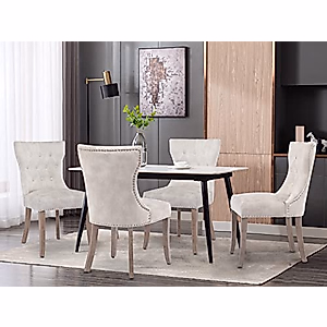 LOULENS Dining Chairs, Upholstered Modern Elegant Tufted Dining Room Chairs with Solid Wood Legs for Kitchen, Dining Living Room (Velvet, Beige)