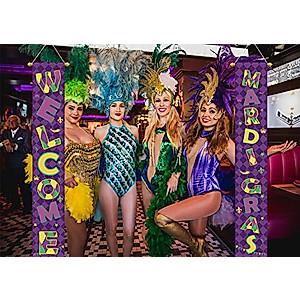 Mardi Gras Party Decorations Porch Sign Hanging Backdrop Banner - Carnival Birthday Party Supplies Photo Booth Prop Masquerade Wall Decoration Indoor/Outdoor